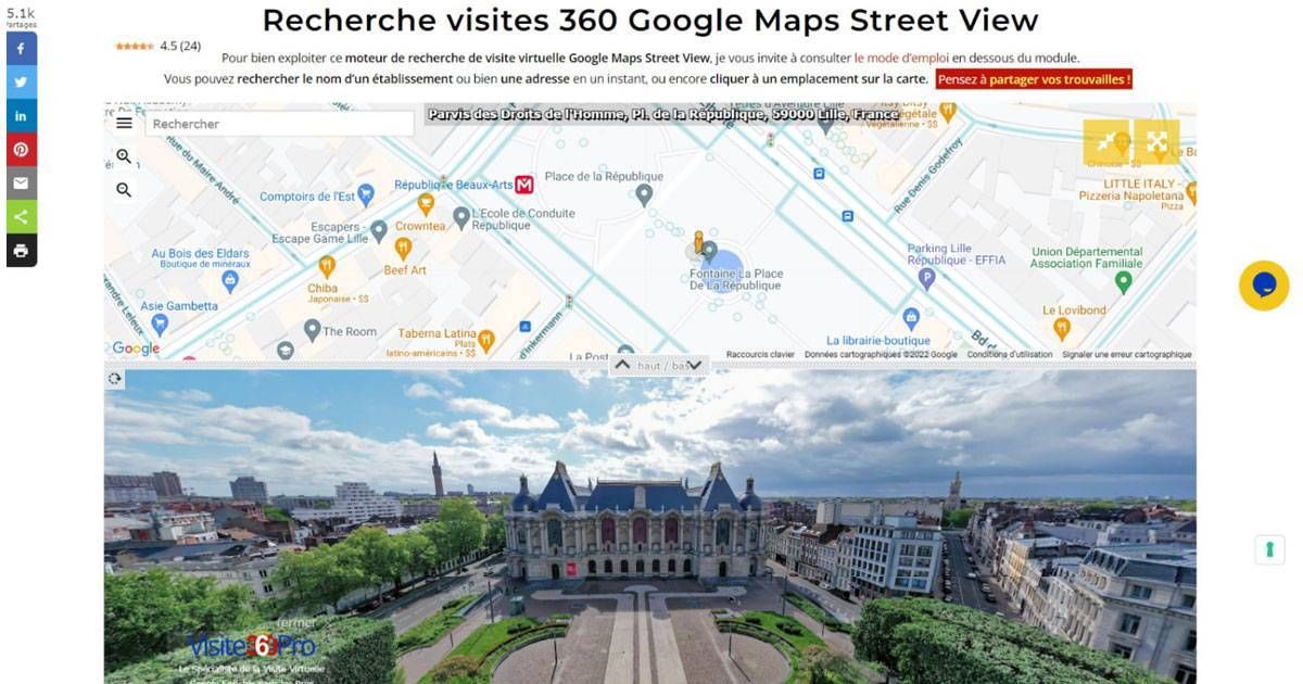 Recherche Google Street View & Google Maps | Moteur de recherche Visite 360 Pro